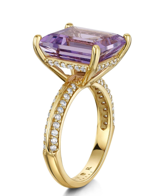 Pink Amethyst Emerald Cut Cocktail Ring - TalkofTown